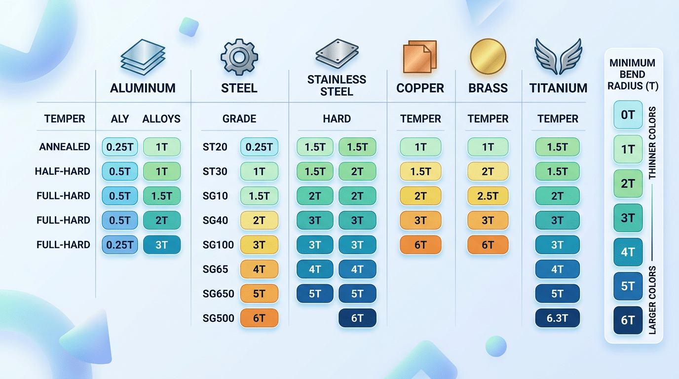 Sheet Metal Minimum Bend Radius Chart [Material Guide]